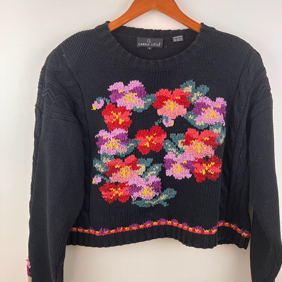 Carole Little | Sweaters | Vtg Womens Xl Cropped Black Sweater 3d ...